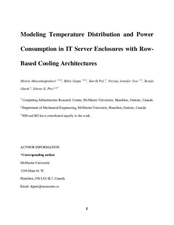 (PDF) Modeling temperature distribution and power consumption in IT server enclosures with row ...