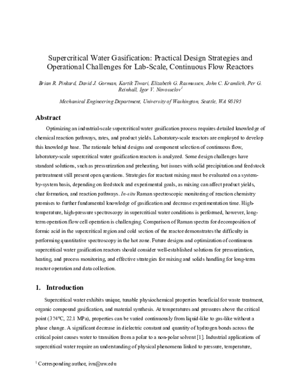 (PDF) Supercritical water gasification: practical design strategies and ...