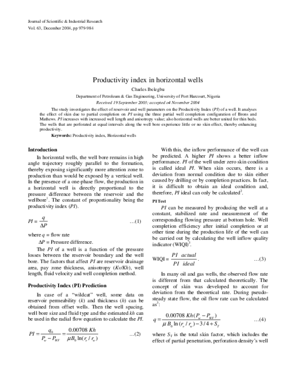 (PDF) Productivity index in horizontal wells