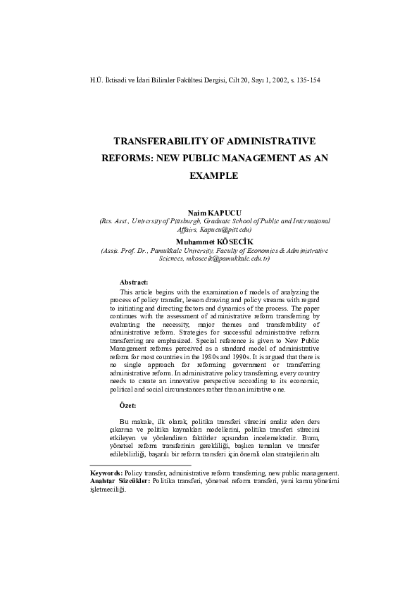 (PDF) Transferability of Administrative Reforms: New Public Management ...
