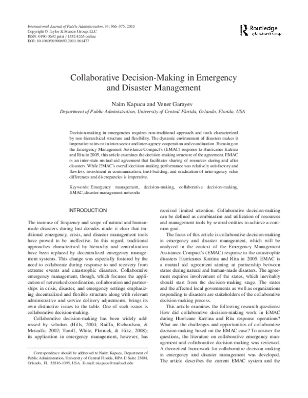 (PDF) Collaborative Decision-Making in Emergency and Disaster Management