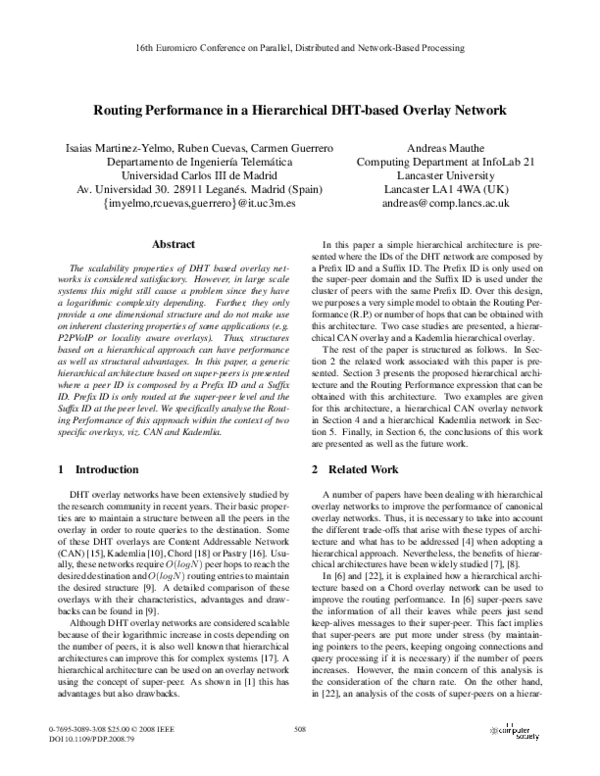 (PDF) Routing Performance in a Hierarchical DHT-based Overlay Network