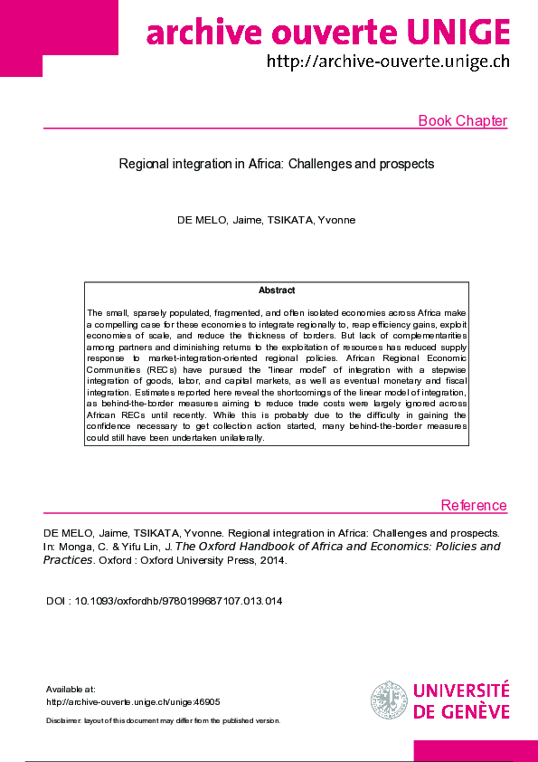 (PDF) Regional integration in Africa: Challenges and prospects