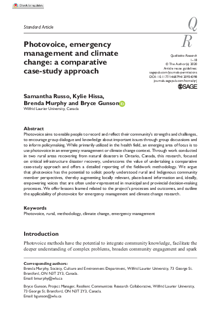 (PDF) Photovoice, emergency management and climate change: a comparative case-study approach ...