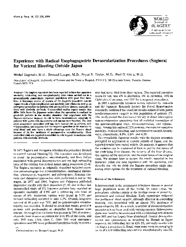 (PDF) Experience with Radical esophagogastric devascularization ...