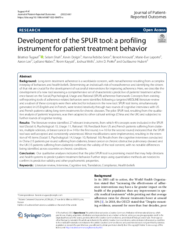 (PDF) Development of the SPUR tool: a profiling instrument for patient ...