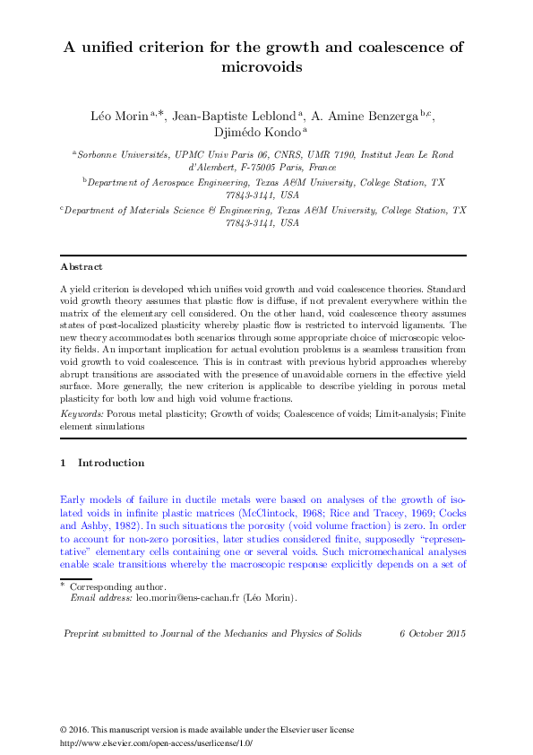 (PDF) A unified criterion for the growth and coalescence of microvoids ...