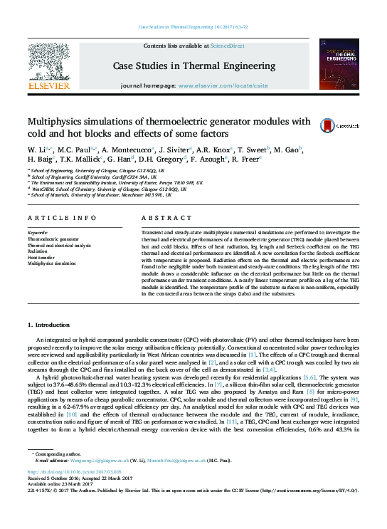(PDF) Multiphysics simulations of thermoelectric generator modules with ...