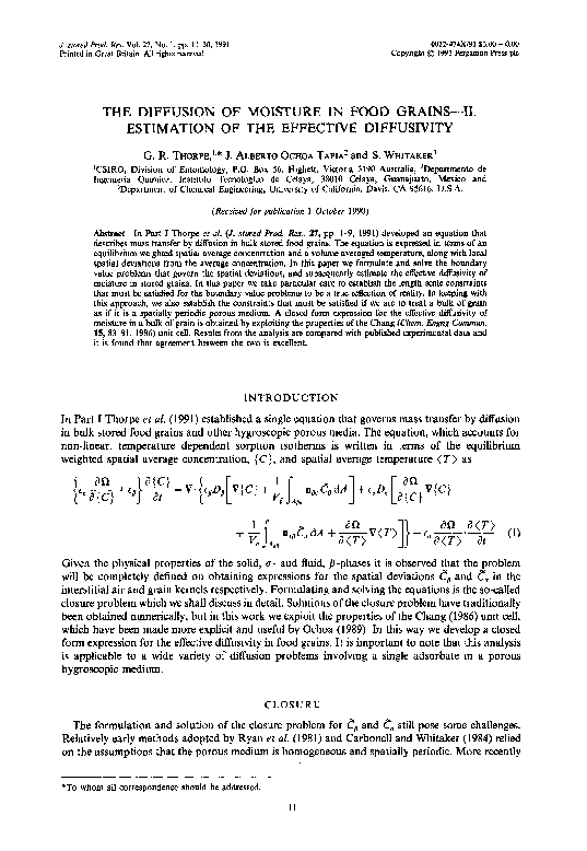 (PDF) The diffusion of moisture in food grains—II. Estimation of the effective diffusivity