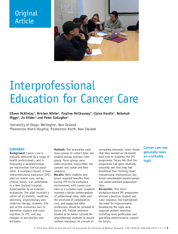 (PDF) Interprofessional Education for Cancer Care