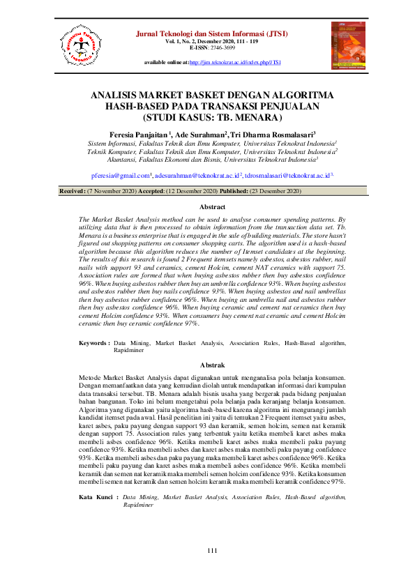 (PDF) Analisis Market Basket Dengan Algoritma Hash-Based Pada Transaksi ...