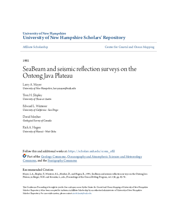 (PDF) SeaBeam and Seismic Reflection Surveys on the Ontong Java Plateau