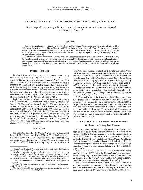 (PDF) Basement Structure of the Northern Ontong Java Plateau