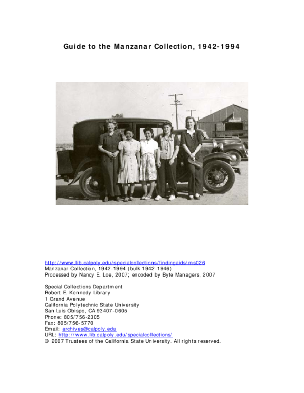 (PDF) Guide to the Manzanar Collection, 1942-1994