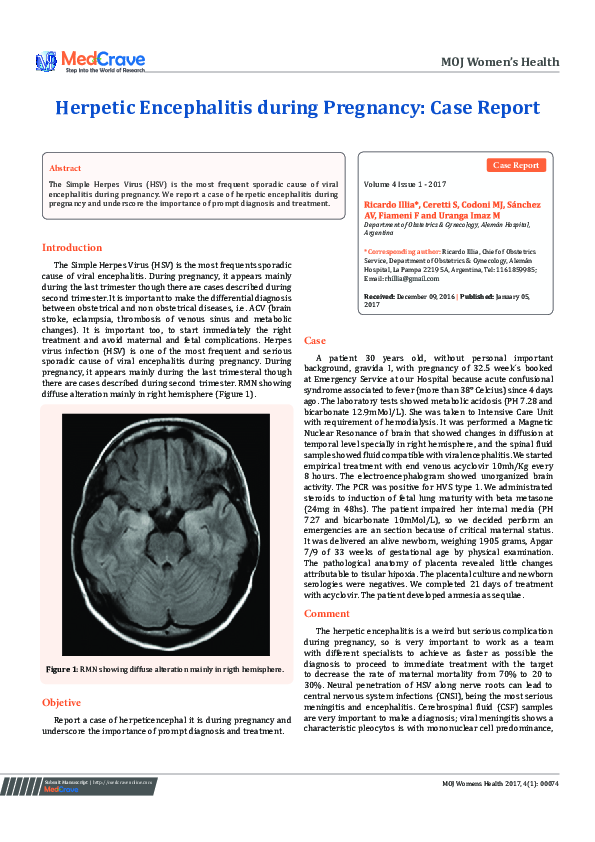 (PDF) Herpetic Encephalitis during Pregnancy: Case Report