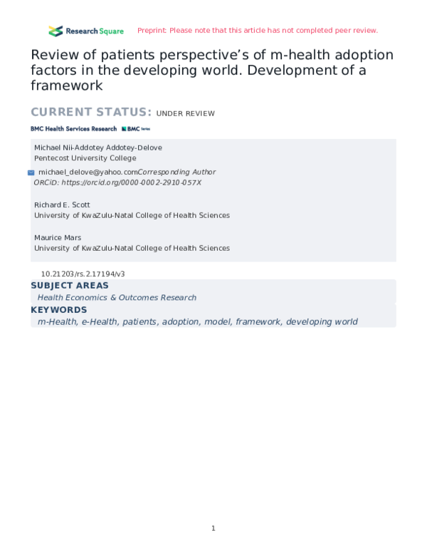(PDF) Review of patients perspective’s of m-health adoption factors in ...