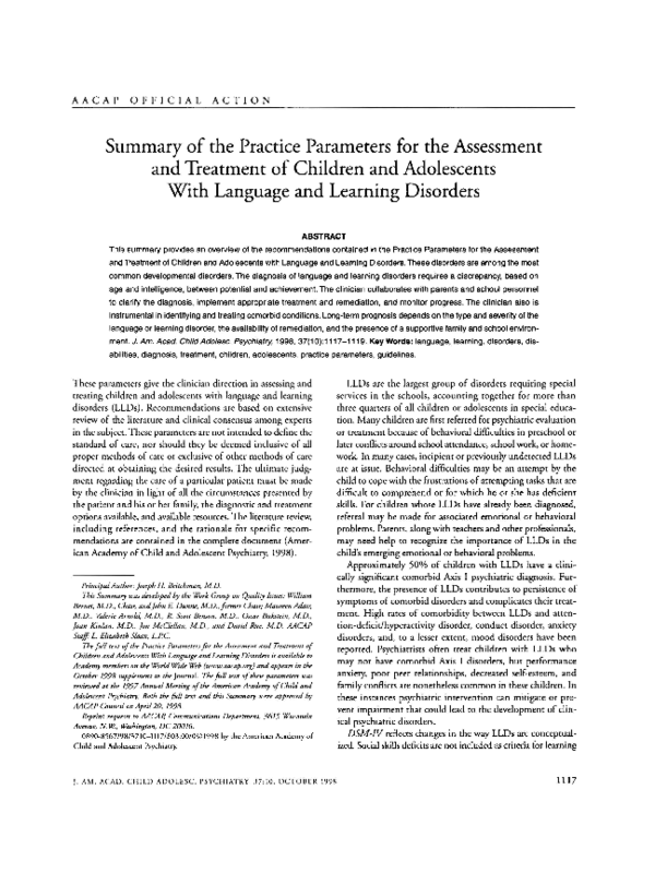 (PDF) Summary of the Practice Parameters for the Assessment and ...