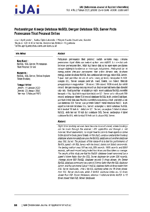(PDF) Comparison of NoSQL Database Performance with SQL Server Database on Online Airplane ...