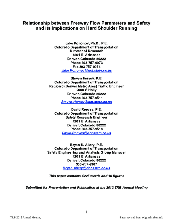 (PDF) Relationship between Freeway Flow Parameters and Safety and Its ...