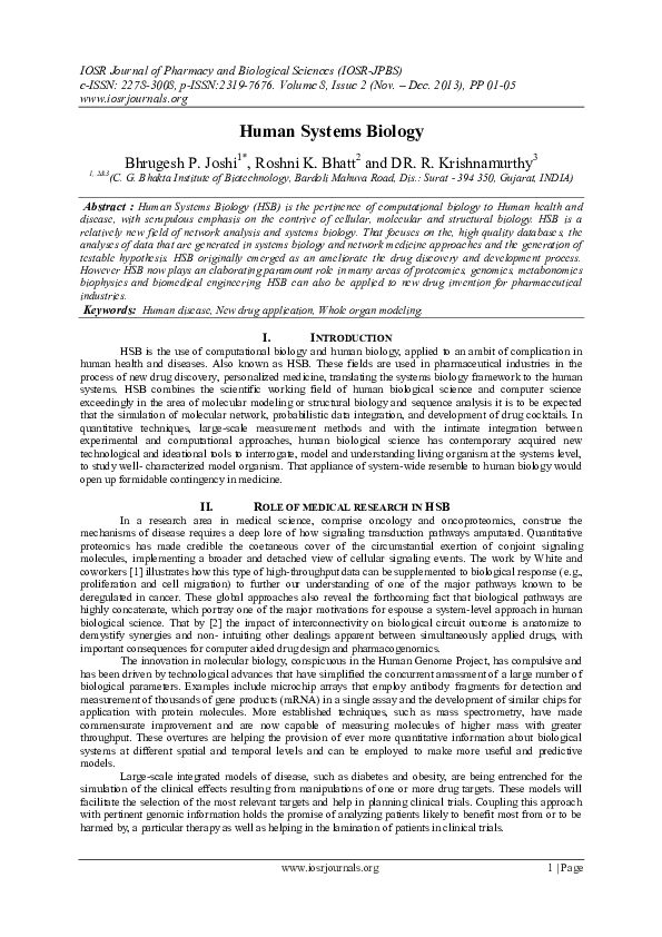 (PDF) Human Systems Biology