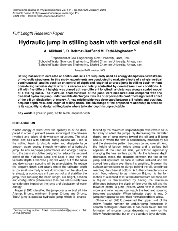 (PDF) Hydraulic jump in stilling basin with vertical end sill