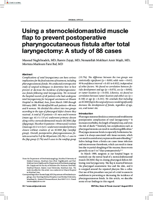 (PDF) Using a Sternocleidomastoid Muscle Flap to Prevent Postoperative ...