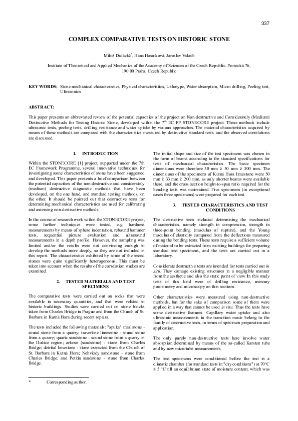 (PDF) Complex Comparative Tests on Historic Stone