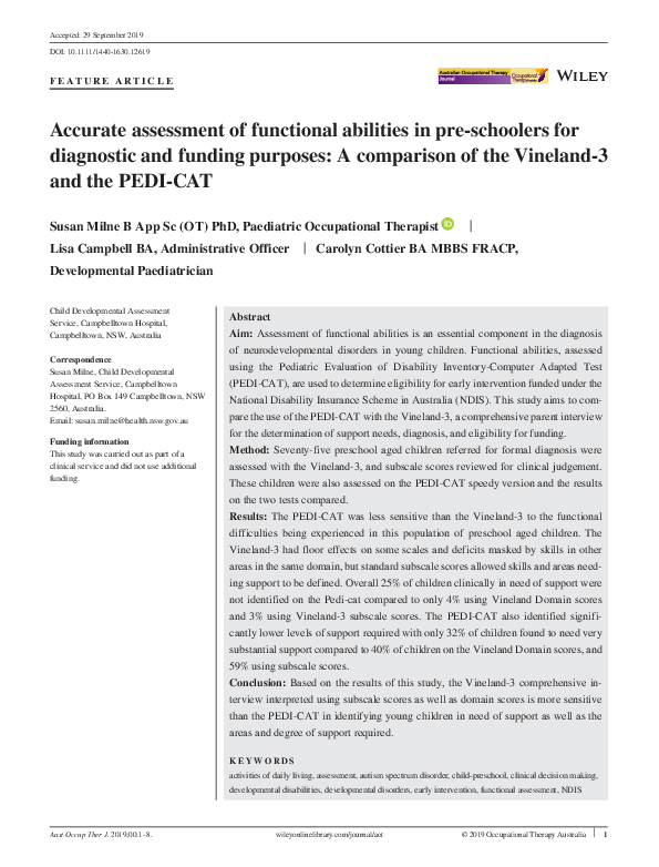 (PDF) Accurate assessment of functional abilities in pre‐schoolers for ...