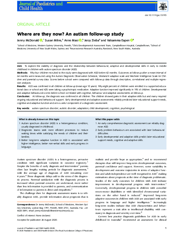 (PDF) Where are they now? An autism follow‐up study