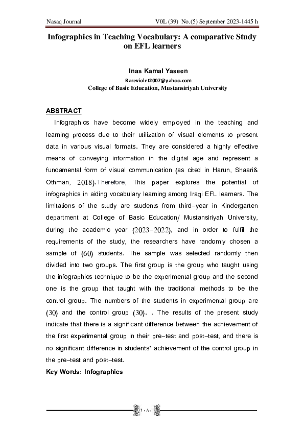 (PDF) Infographics in Teaching Vocabulary: A comparative Study on EFL ...