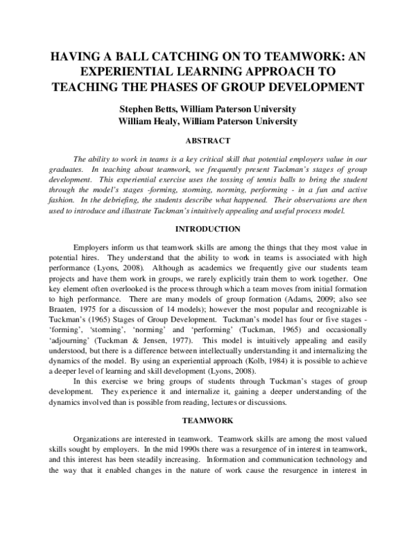 (PDF) Having a Ball Catching on to Teamwork: An Experiential Learning ...