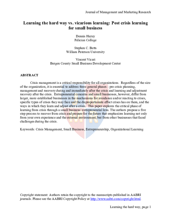 (PDF) Learning the hard way vs. vicarious learning: Post crisis ...