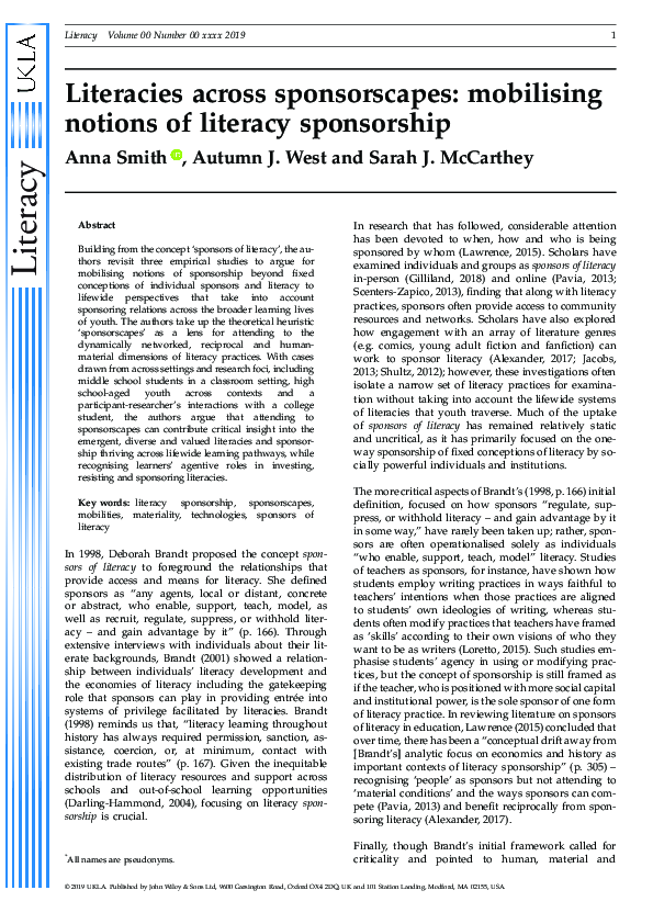 (PDF) Literacies across sponsorscapes: mobilising notions of literacy ...
