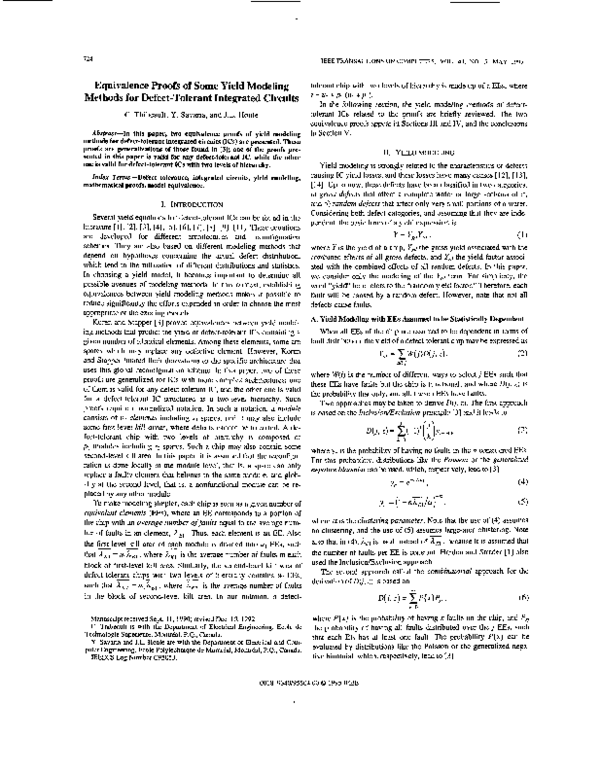 (PDF) Yield Modeling for Defect-Tolerant ICs
