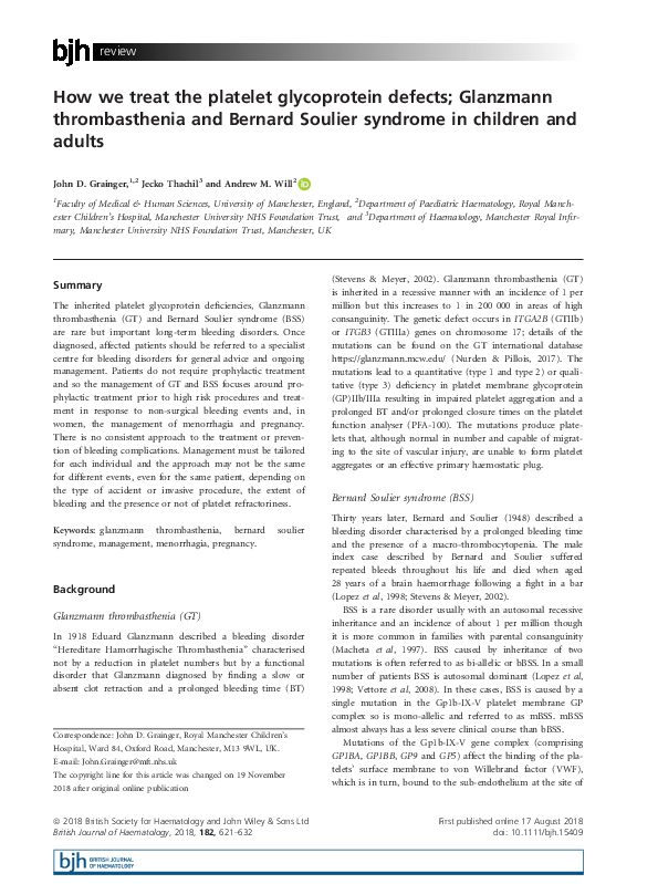 (PDF) How we treat the platelet glycoprotein defects; Glanzmann ...