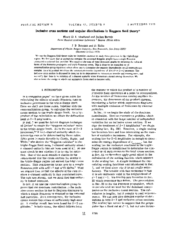 (PDF) Inclusive cross sections and angular distributions in Reggeon field theory | Deepinder ...