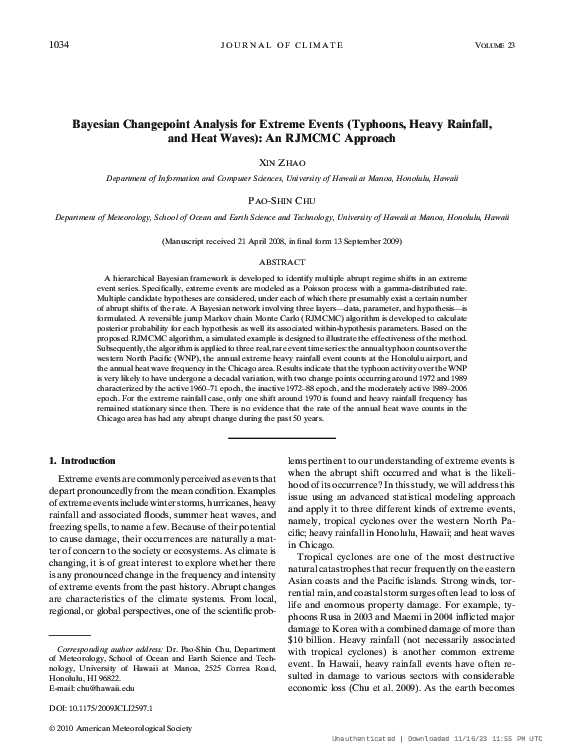 (PDF) Bayesian Changepoint Analysis for Extreme Events (Typhoons, Heavy Rainfall, and Heat Waves ...