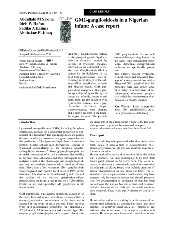 (PDF) GM1-gangliosidosis in a Nigerian infant: A case report