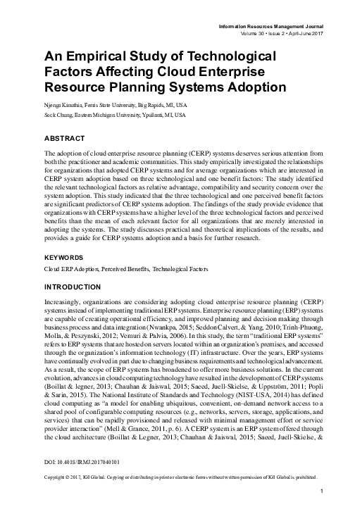 (PDF) An Empirical Study of Technological Factors Affecting Cloud Enterprise Resource Planning ...