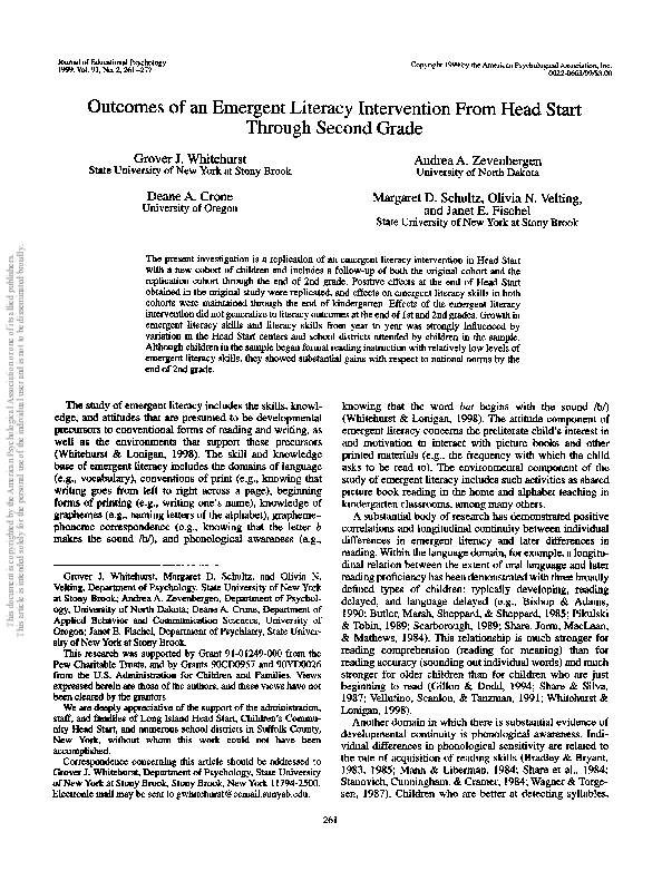 (PDF) Outcomes of an emergent literacy intervention from Head Start ...