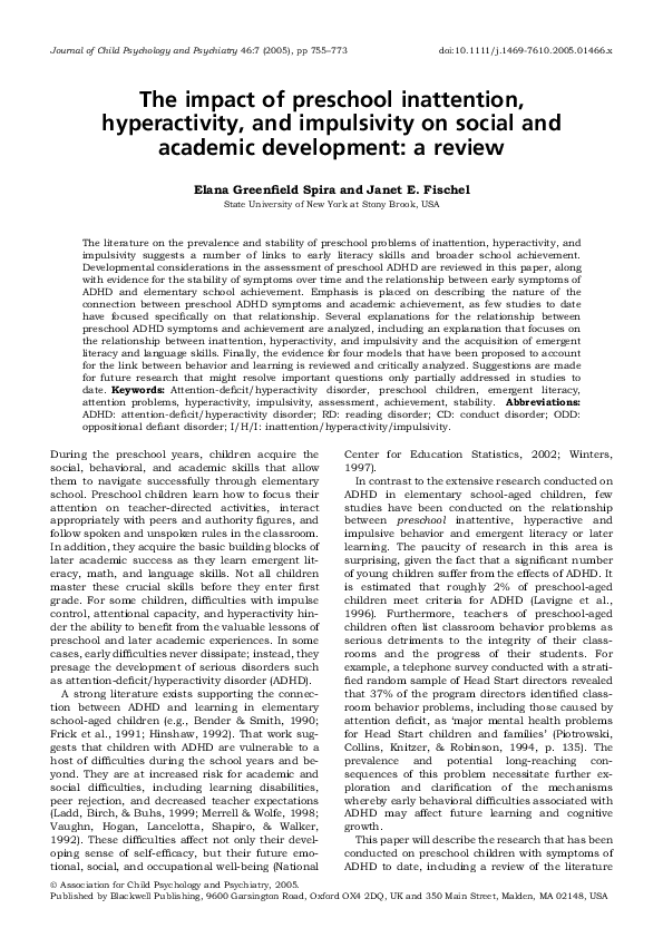 (PDF) The impact of preschool inattention, hyperactivity, and ...