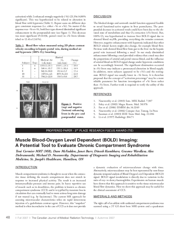 (PDF) Muscle Blood-Oxygen Level Dependent (BOLD) Imaging: A Potential Tool to Evaluate Chronic ...