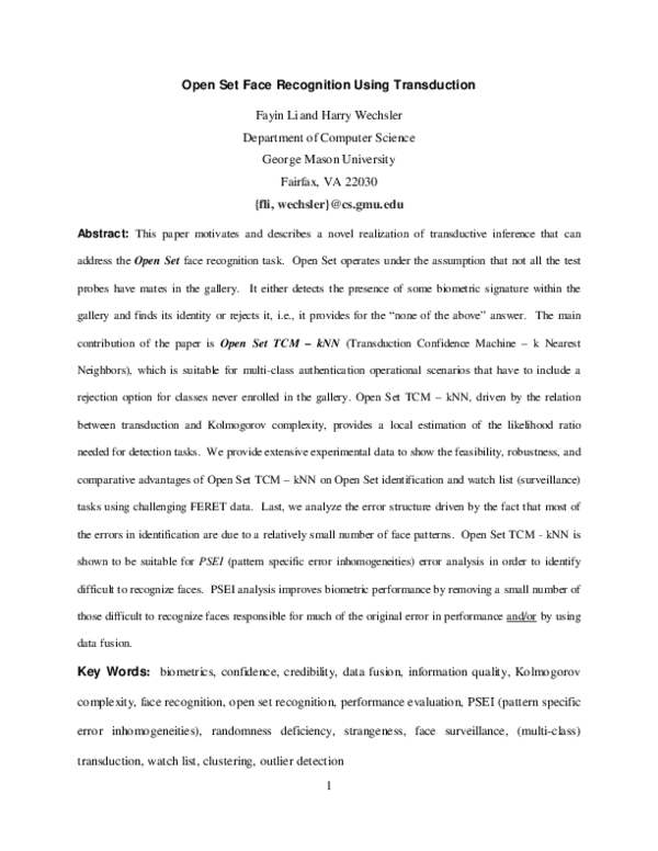 (PDF) Open set face recognition using transduction