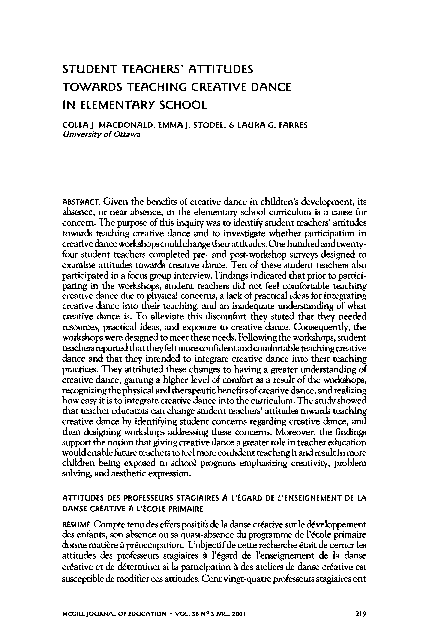 (PDF) Student Teachers' Attitudes Towards Teaching Creative Dance in ...