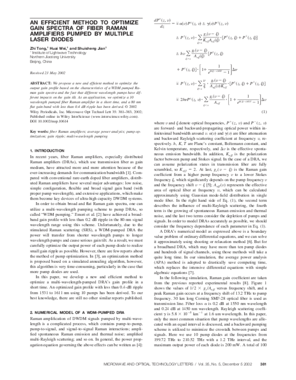 Pdf An Efficient Method To Optimize Gain Spectra Of Fiber Raman Amplifiers Pumped By Multiple