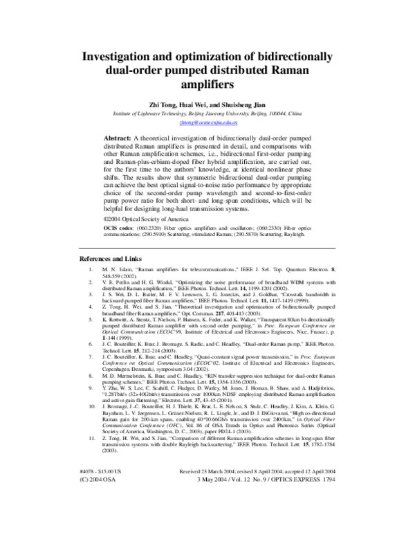 (PDF) Investigation and optimization of bidirectionally dual-order pumped distributed Raman ...