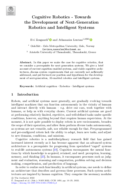 (PDF) Cognitive Robotics - Towards the Development of Next-Generation ...