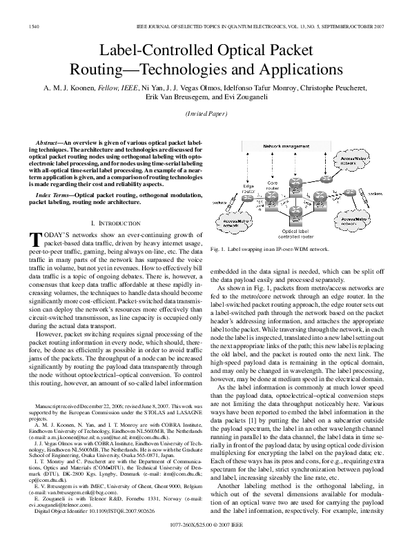 (PDF) Label-Controlled Optical Packet Routing—Technologies and Applications
