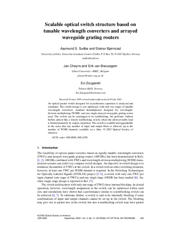 (PDF) Scalable optical switch structure based on tunable wavelength ...