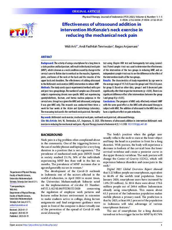 (PDF) Ultrasound with McKenzie’s Exercise for Neck Pain